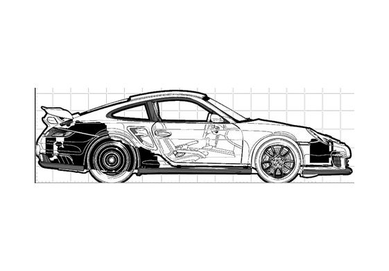 Download drawing Porsche 911 (997) GT2 Coupe 2008 in ai pdf png svg formats