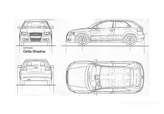 Download drawing Audi A3 (Typ 8P) Hatchback 2006 in ai pdf png svg formats