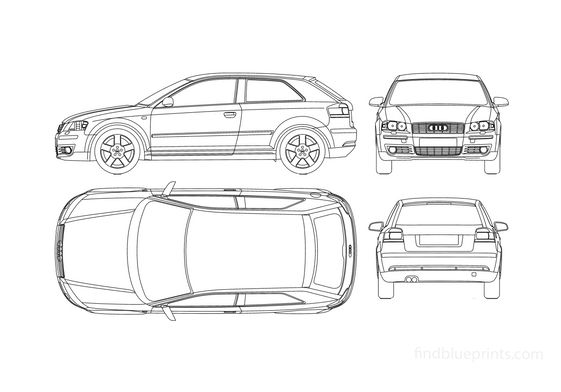 Download drawing Audi A3 (Typ 8P) 3-door Hatchback 2003 in ai pdf png ...