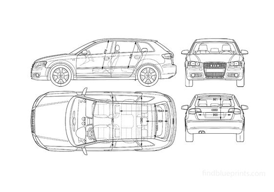 Download drawing Audi A3 (Typ 8P) Sportback 5-door Hatchback 2005 in ai ...