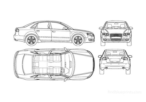 Download drawing Audi A4 (Typ 8E) Sedan 2008 in ai pdf png svg formats