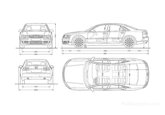 Download drawing Audi A8 D3 (Typ 4E) Sedan 2003 in ai pdf png svg formats