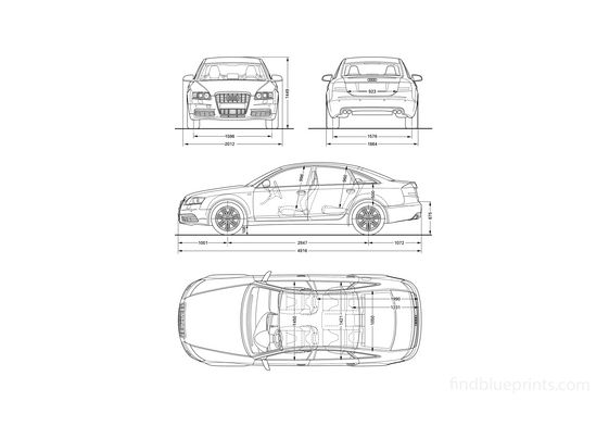 Download drawing Audi RS6 C6 (Typ 4F) Sedan 2008 in ai pdf png svg formats