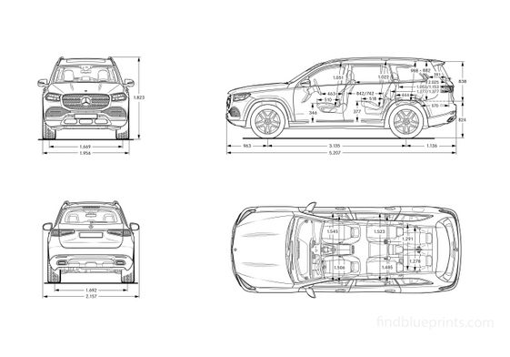 Download drawing MERCEDES BENZ GLS (X167) 2019 in ai pdf png svg formats