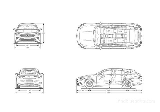Download drawing MERCEDES BENZ CLA Shooting Brake (X118) 2019 in ai pdf ...